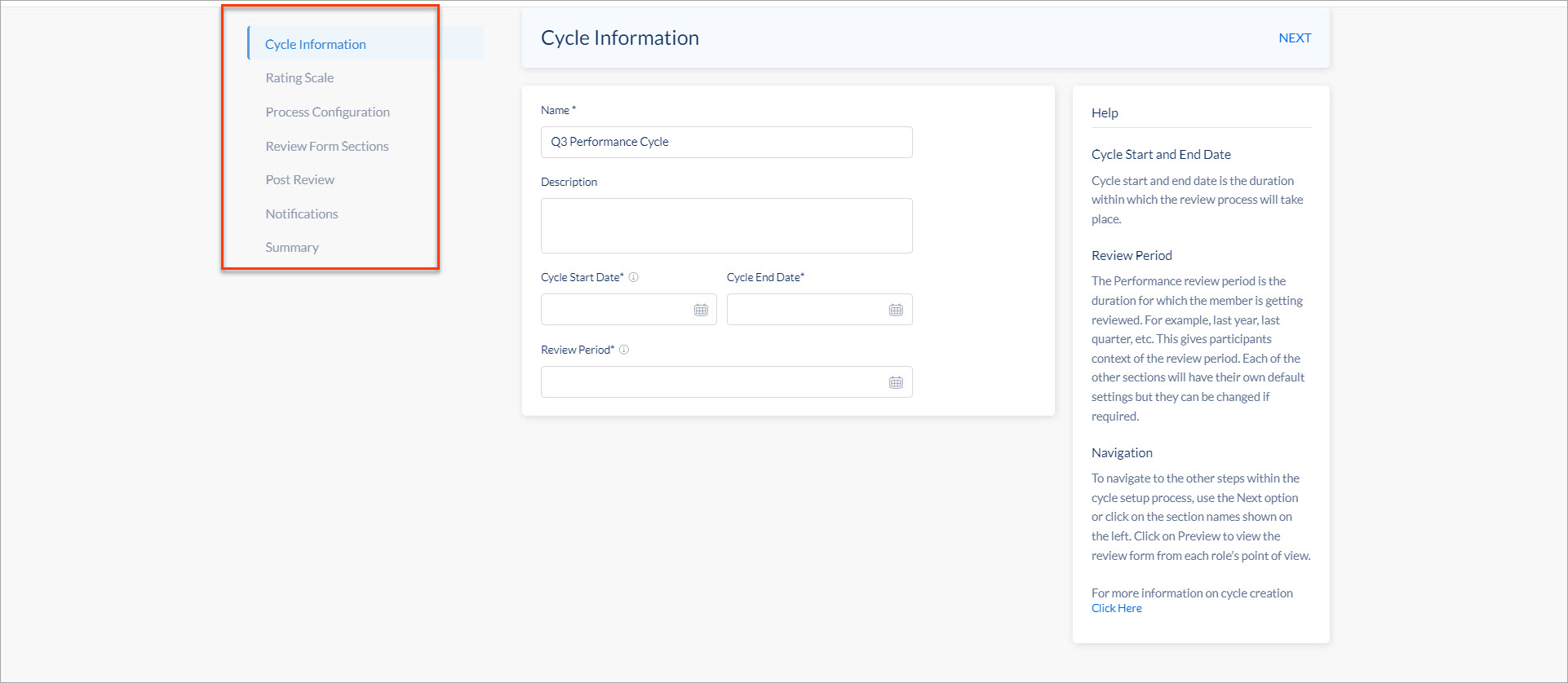 Create performance review cycle Create performance review cycle